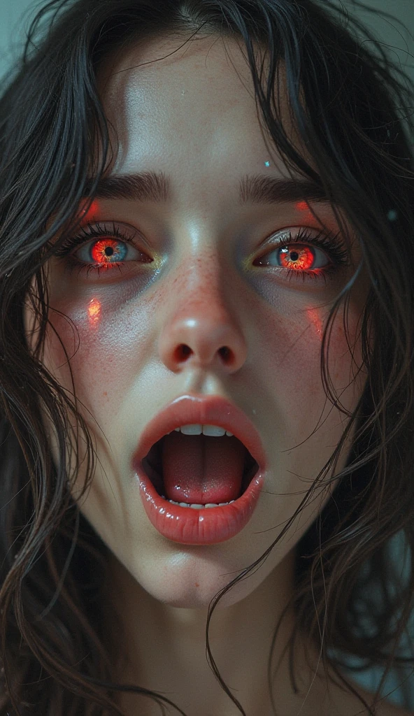 1girl, Tears, Tongue, Red Eyes, Blue eyes, Open Mouth, Smile - SeaArt AI