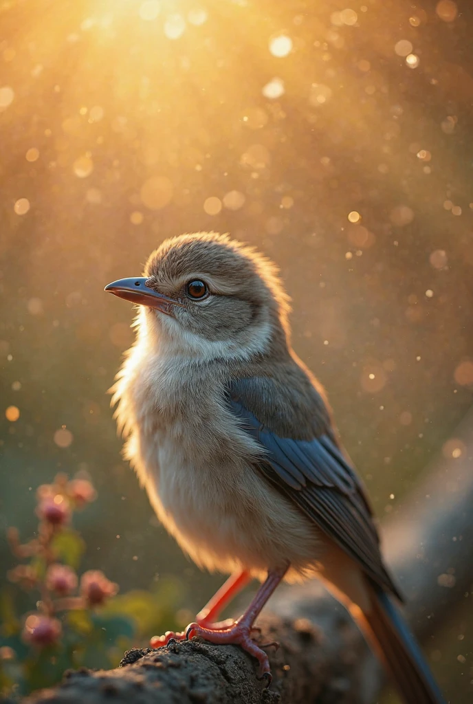 A mesmerizing close-up portrait of a gorgeous little bird illuminated ...