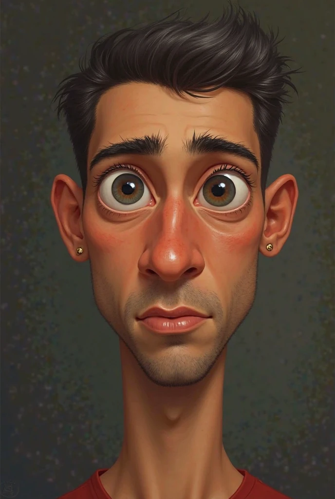 The portrait shows a white man, with a warm and deep skin. He has an ...