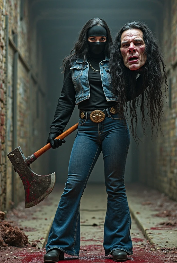 Black creepy full face lycra balaclava curvy female. - She wears long ...