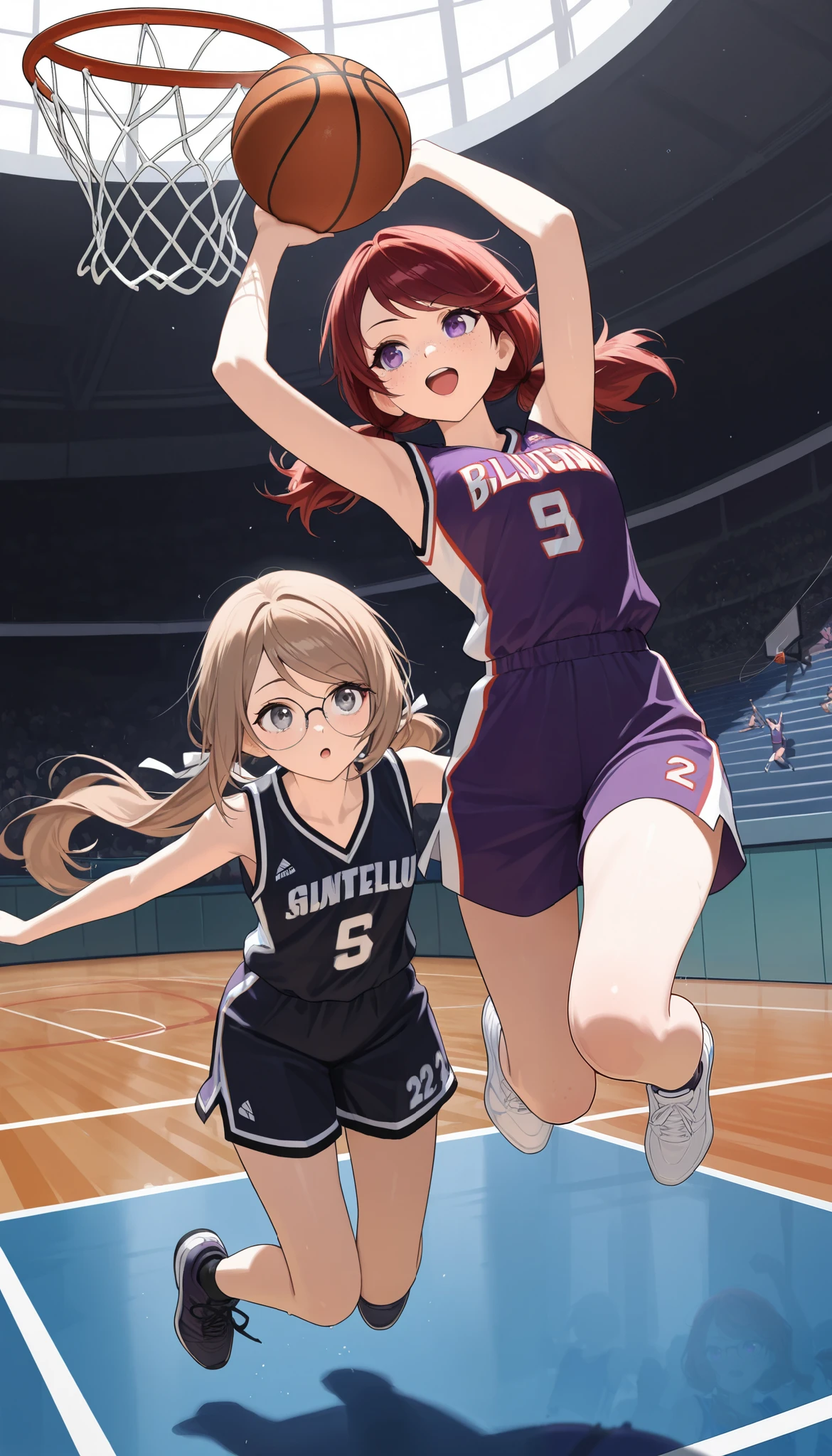 Anime girl basketball player jumping to block a ball in a basketball ...