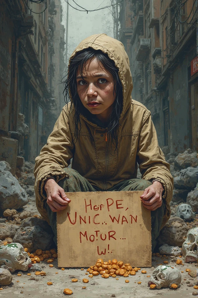 *Title:* "A plate of hope" *Vignette 1:* A gaunt person with sunken ...