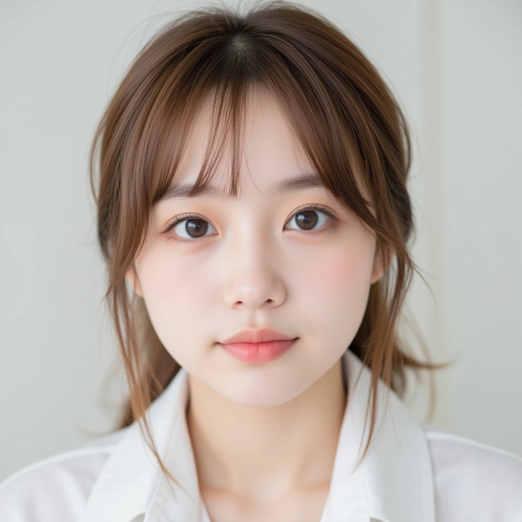 A Korean, slight chub, , brown hair, big big eyes, pretty, chubby face ...