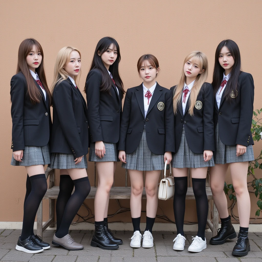 6 girls, 1 korean with dark brown hair and bangs, 1 filipino with mid ...