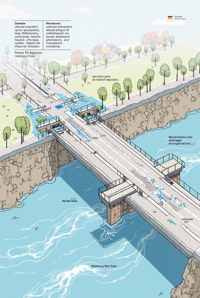 Simple bridge flood prevention diagram - SeaArt AI