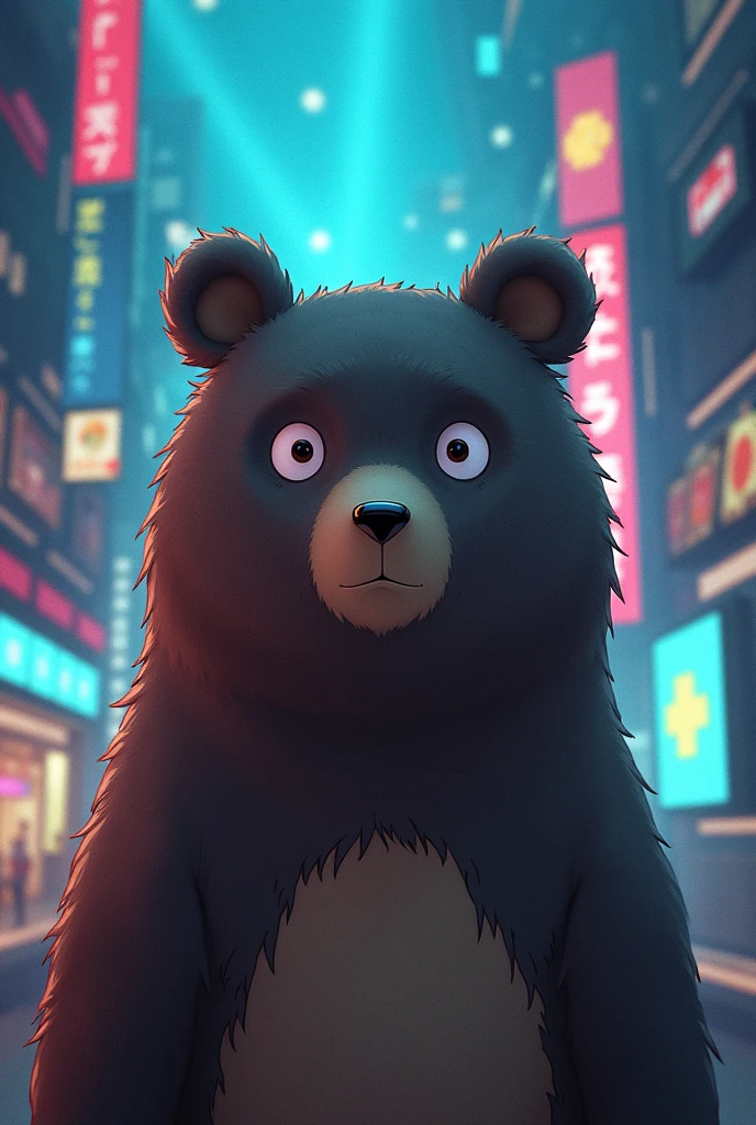 Create a bear staring straight ahead in the Studio Ghibli style anime ...