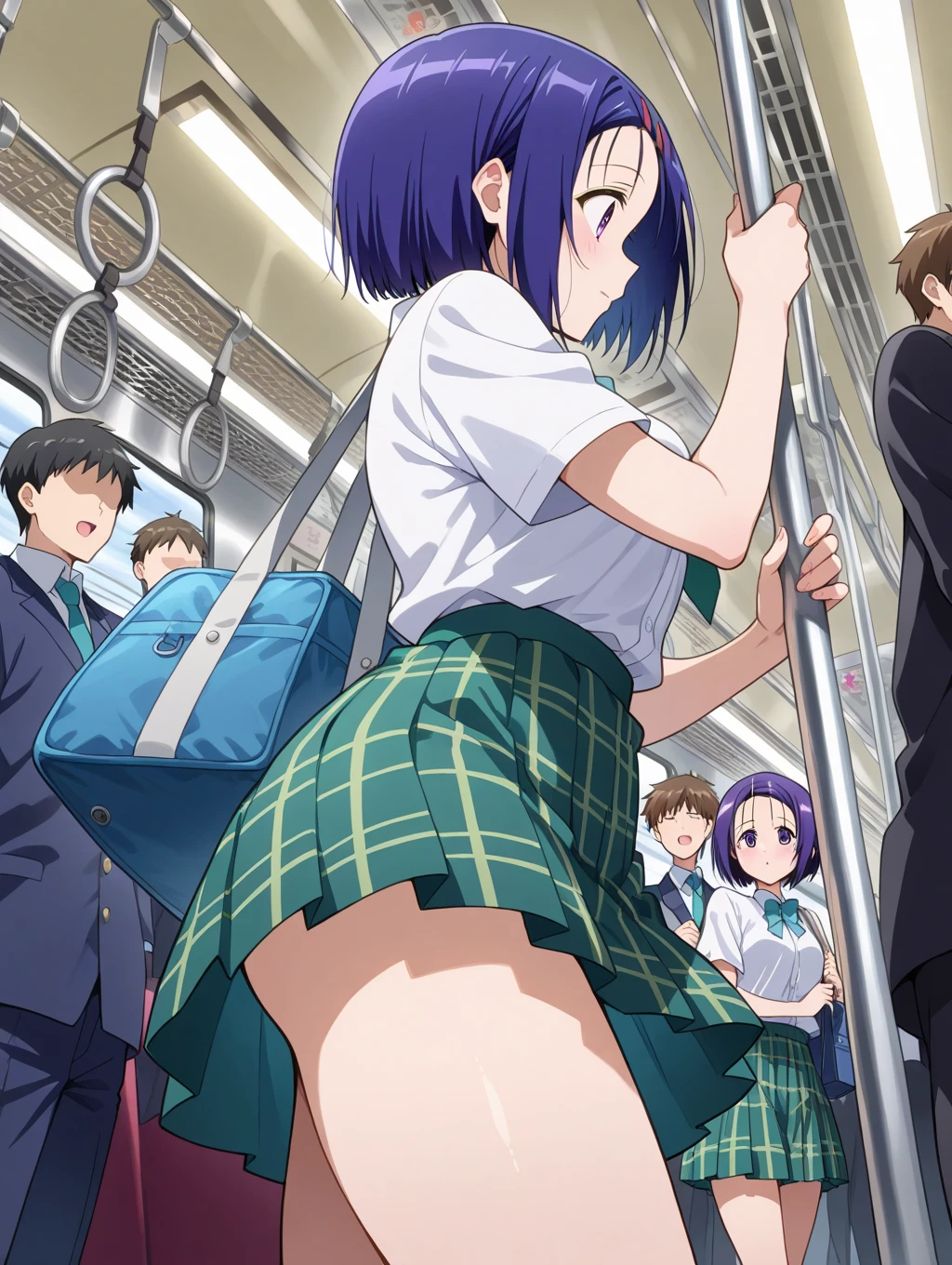 Sairenji Haruna、Blue Hair、is standing、I have a sling、low angle - SeaArt AI