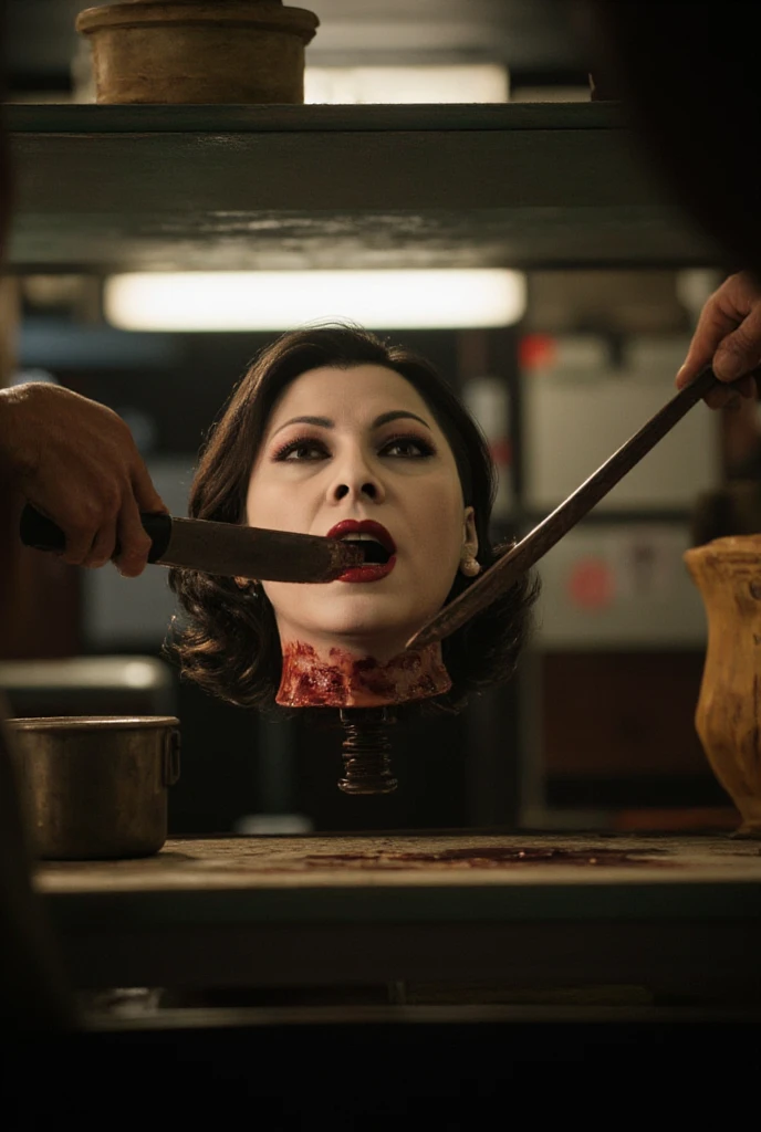 Lady (Mommy) Dimitrescu mom hand-knife on neck - SeaArt AI