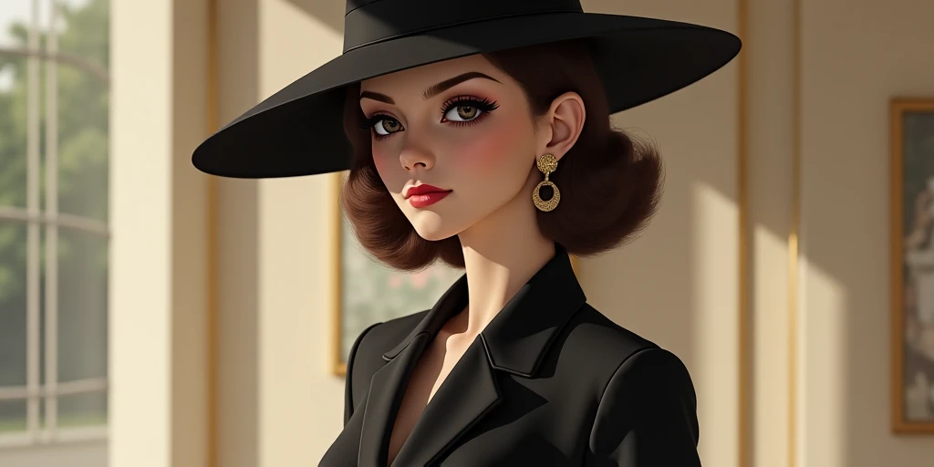 A lady in a hat and an elegant anime suit - SeaArt AI