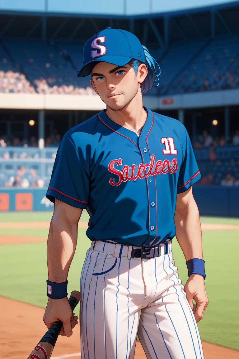 Cover introducing male baseball club players blue base - SeaArt AI