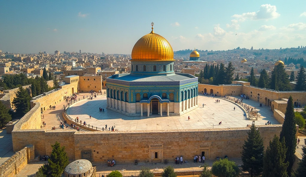 An aerial image of the Dome of the Rock in Jerusalem, with a ...