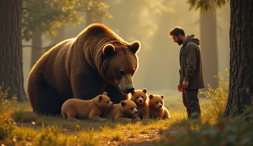 Bruno, a massive and protective male bear with deep brown fur and ...
