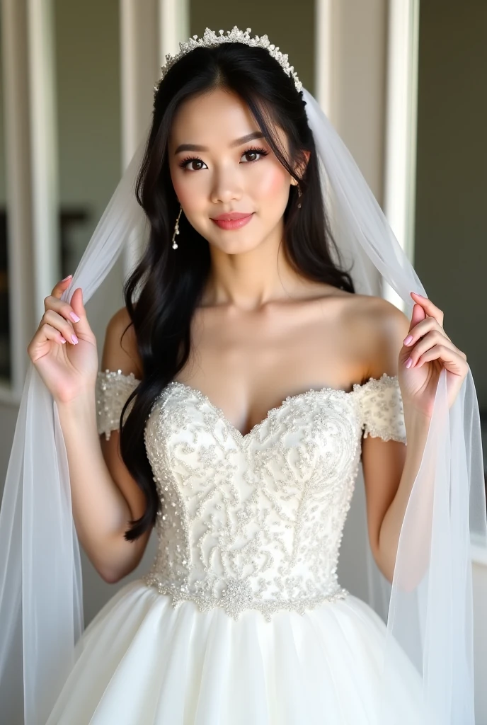 The image showcases a beautiful young woman dressed as a bride - SeaArt AI