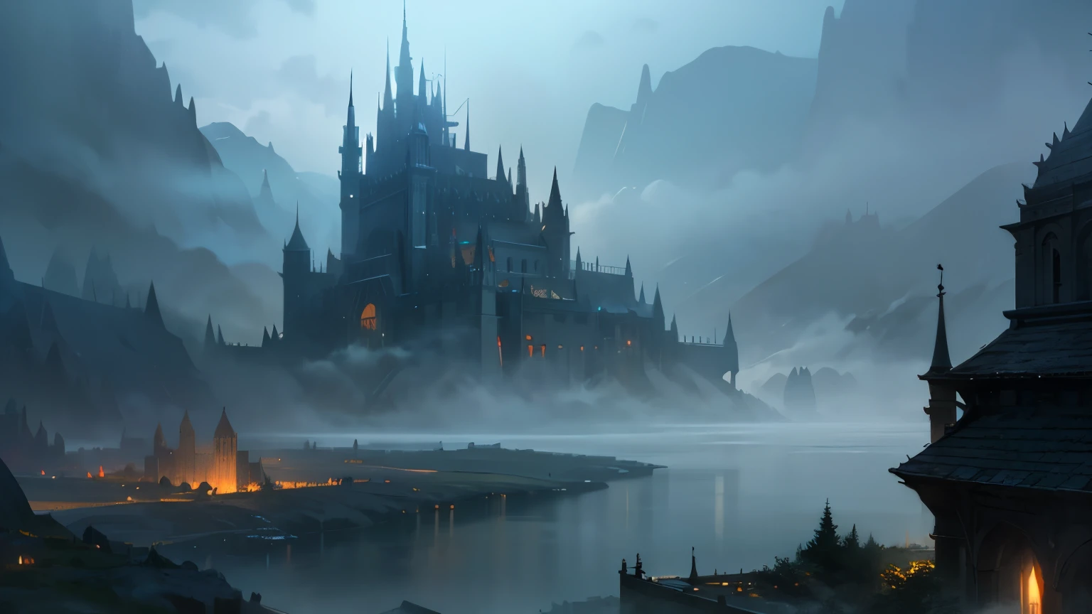 A close up of a castle on a hill with a lake in front of it - SeaArt AI