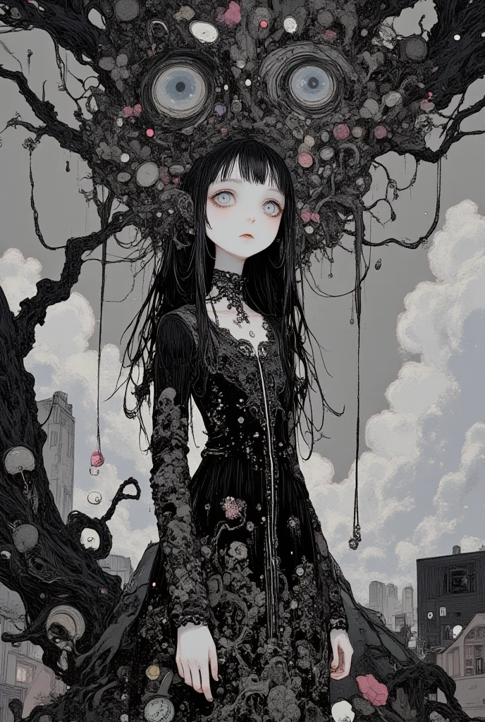 Tim Burton style illustration、 gothic style girl、 - SeaArt AI