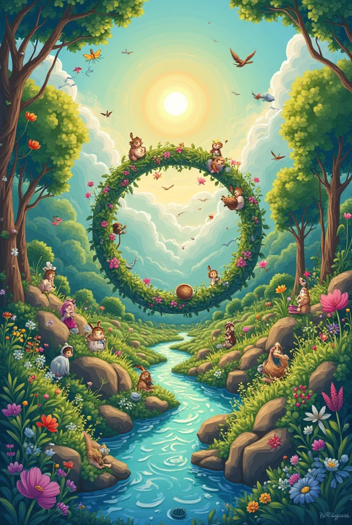 Cartoon of a circle that represents the cycle of life, including ...