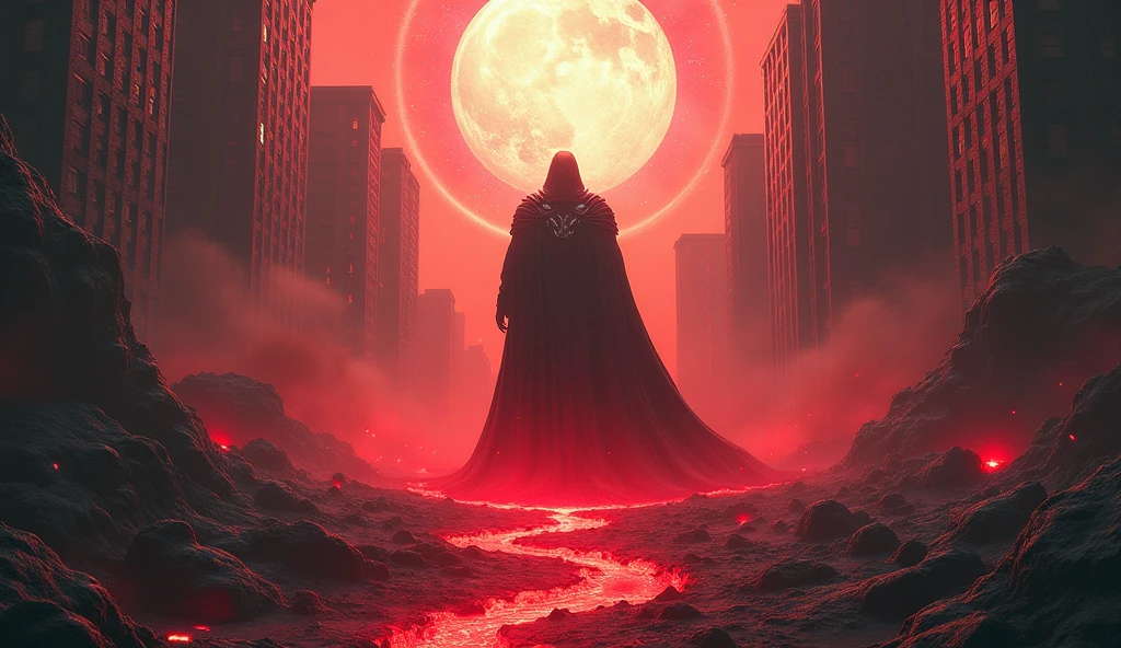 Doom standing in a fractured reality, ground splitting with red energy ...