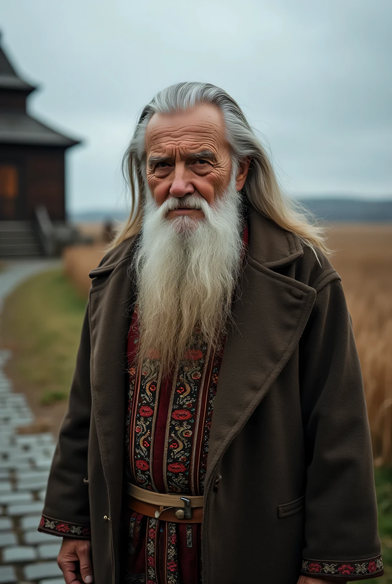 A close up of a man with a long beard and a long coat - SeaArt AI