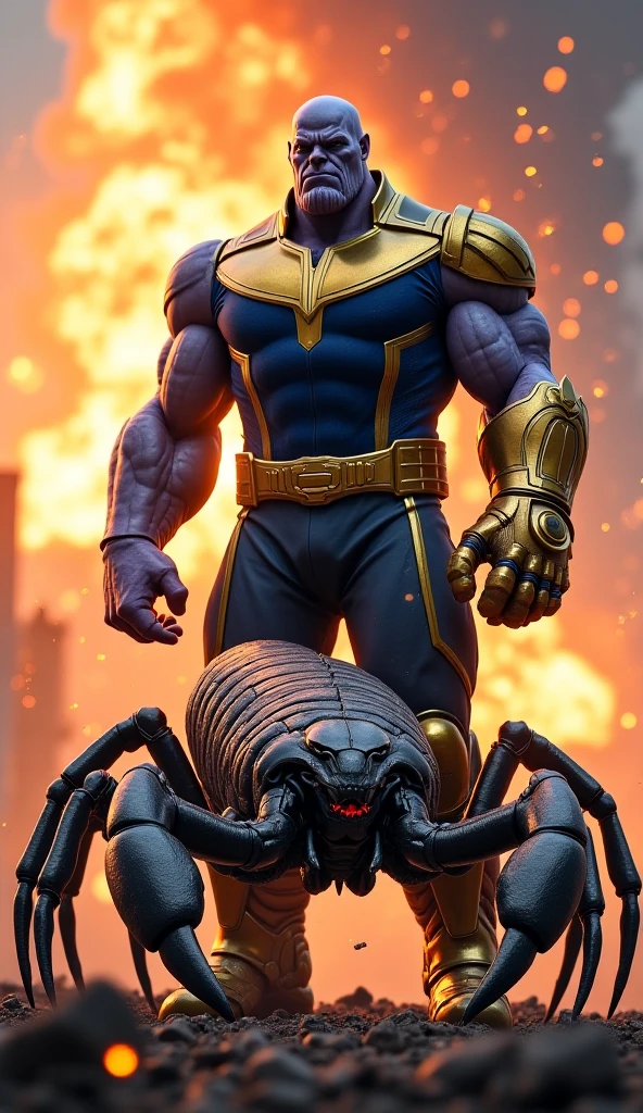 "A hyper-realistic digital painting of Thanos and a massive, battle ...