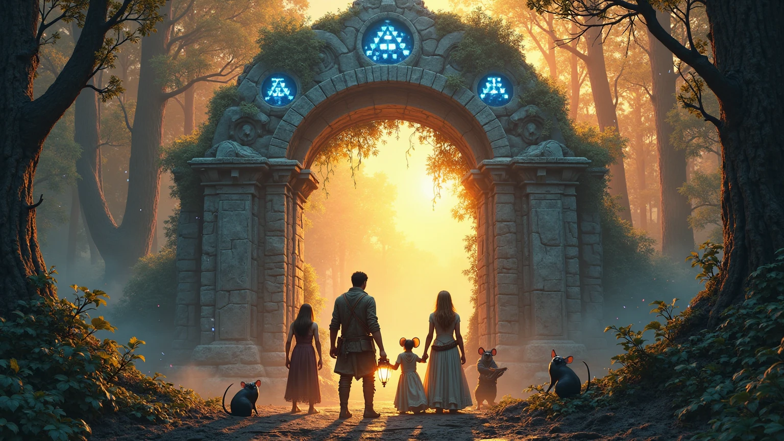 A breathtaking, ultra-realistic fantasy scene set in an ancient forest ...