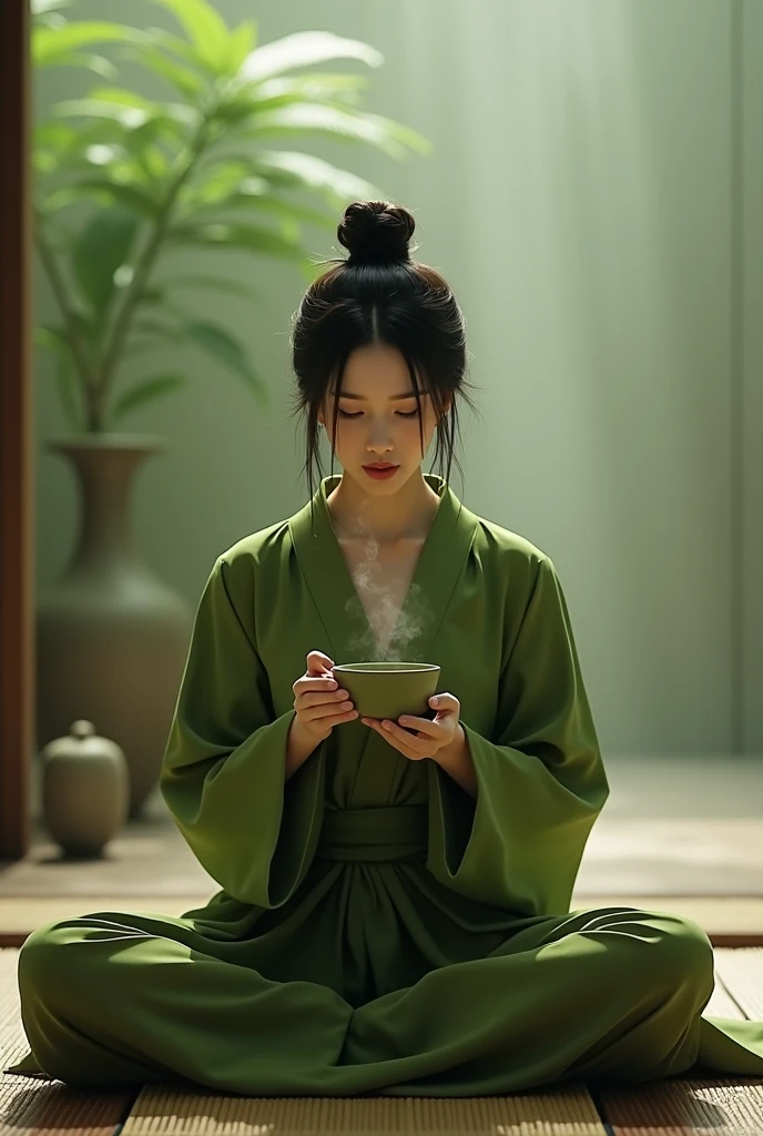 Person drinking Matcha tea - SeaArt AI