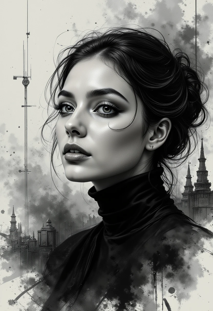 Cinematic picture, Cinematic style, barely noticeable sketch a woman ...