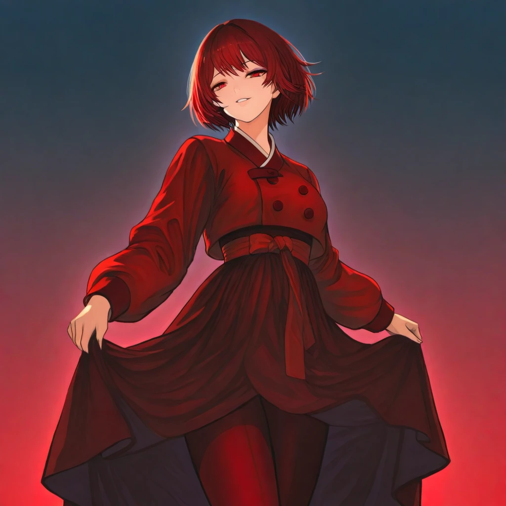 Character for visual design. Wear a modern hanbok with the refined ...