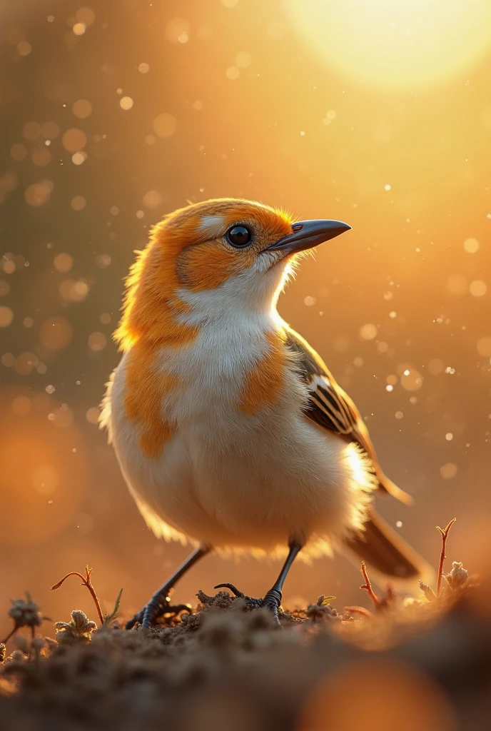 A mesmerizing close up portrait of a beautiful little bird illuminated ...