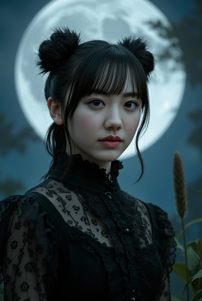 Woman in Gothic Dress,twin tails,Moonlit Night, movie lights - SeaArt AI