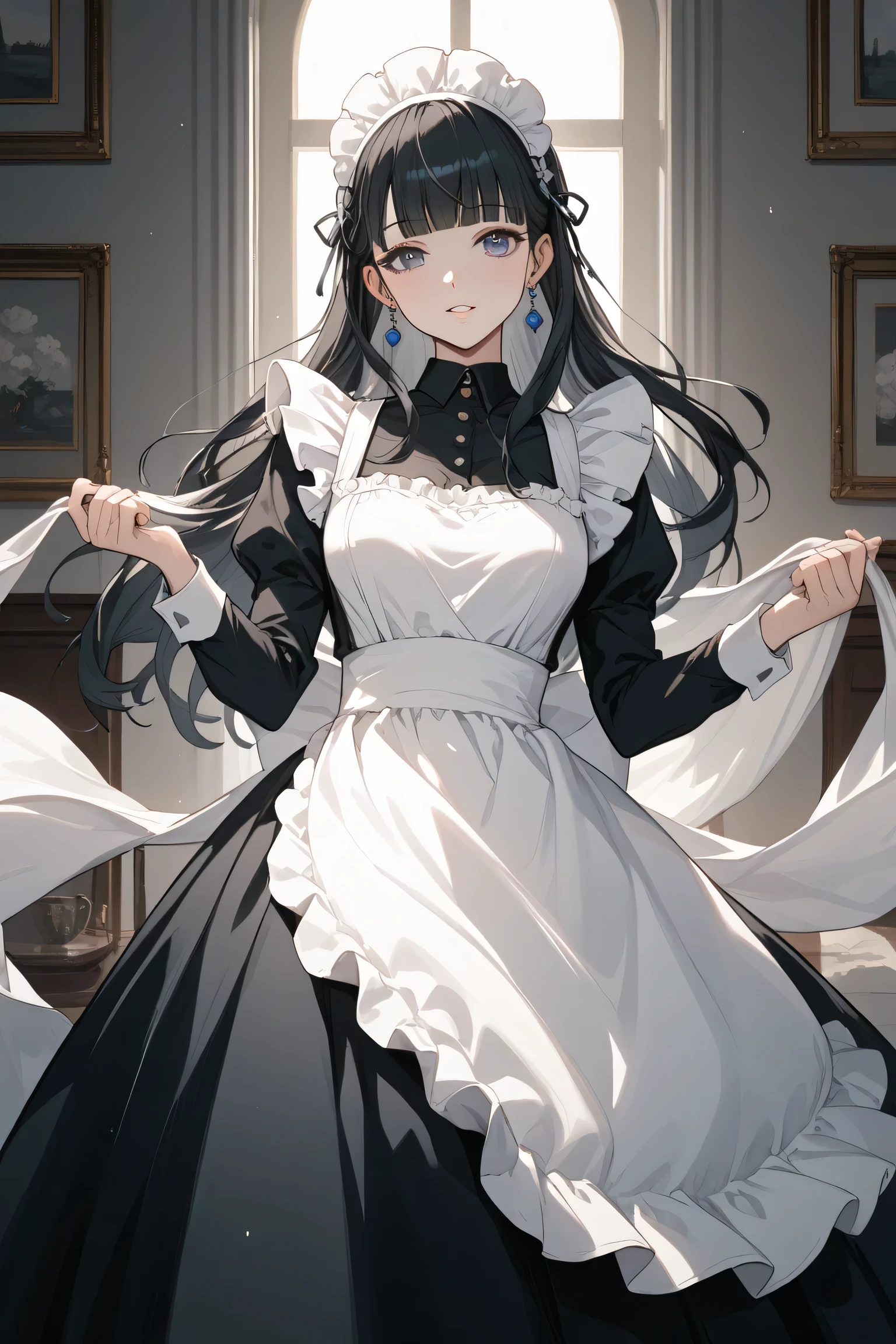 A woman in a maid outfit is holding a knife and a knife - SeaArt AI