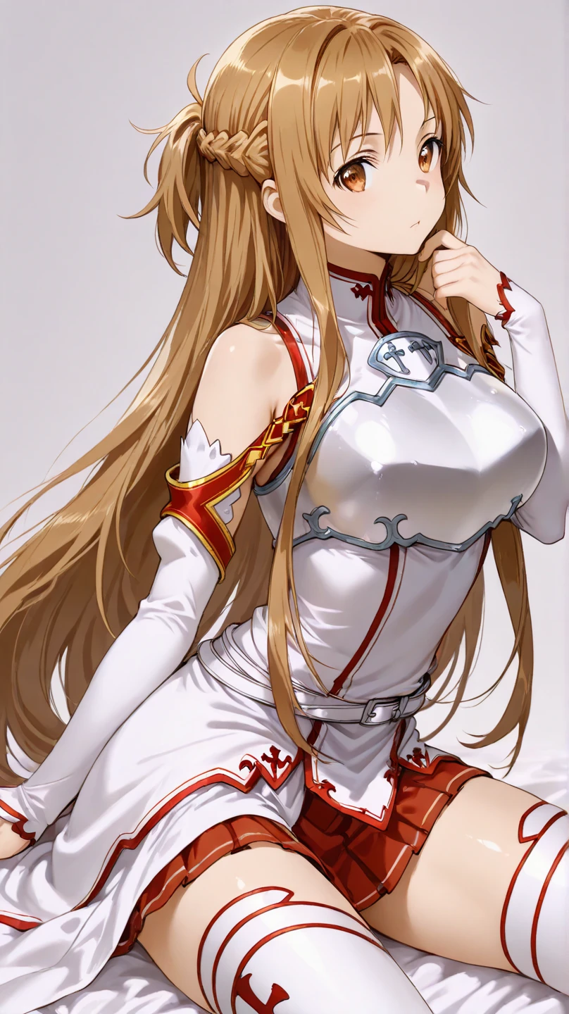 アーアスナ, ロングヘア, ブラウンヘア, 三つ編み, 茶色の目, firm big breasts, 胸当て, 肩出し - SeaArt AI