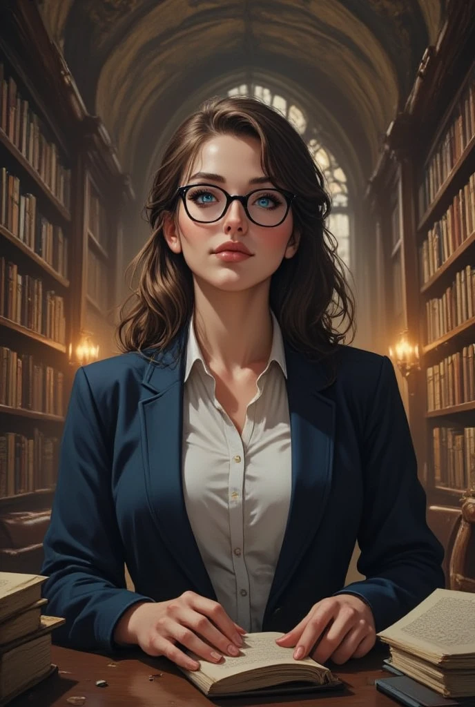 illustration, A beautiful woman, with bright blue eyes, Brunette hair ...