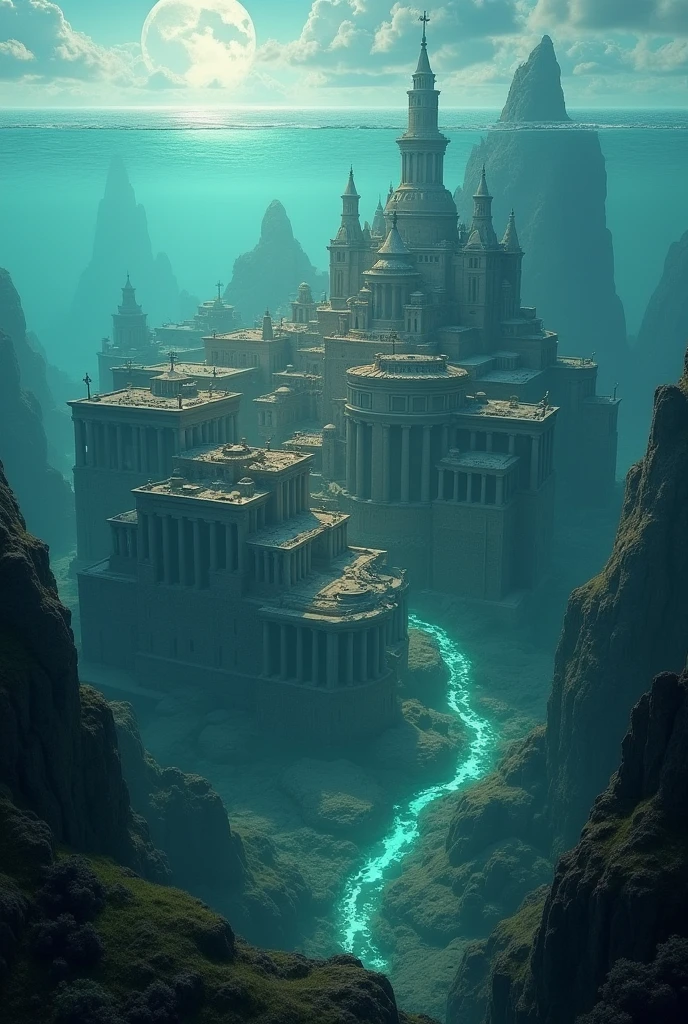 Please, generates a realistic image of Atlantis, the legendary lost ...