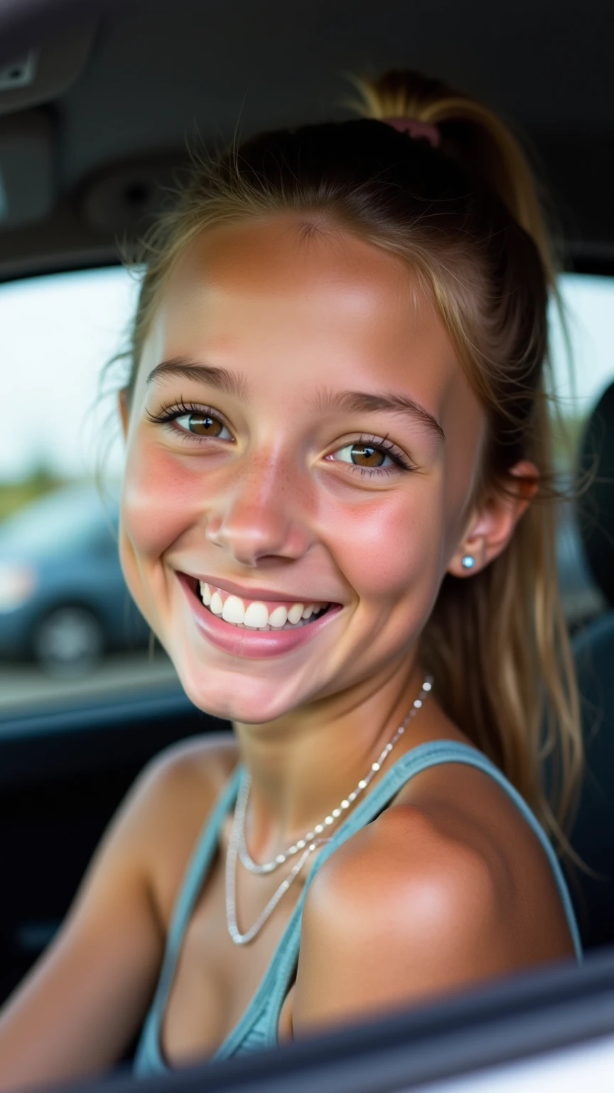 Real human photo. Positive minded gorgeous usa girl natural smiling face with ey - SeaArt AI