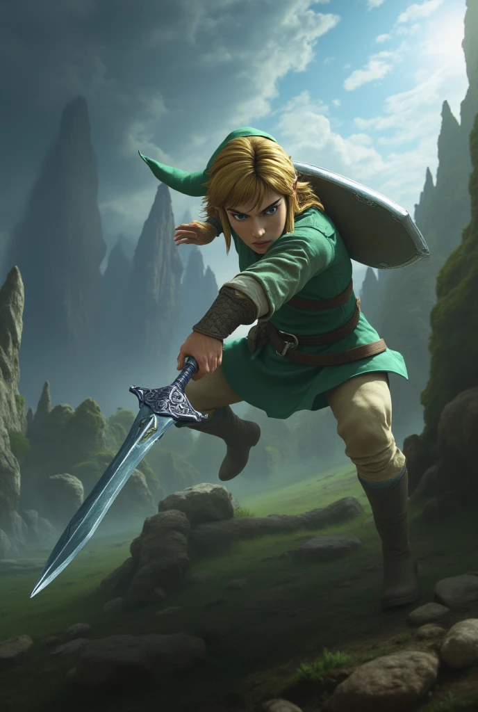 Link Zelda pose dynamique avec beaucoup de perspective - SeaArt AI
