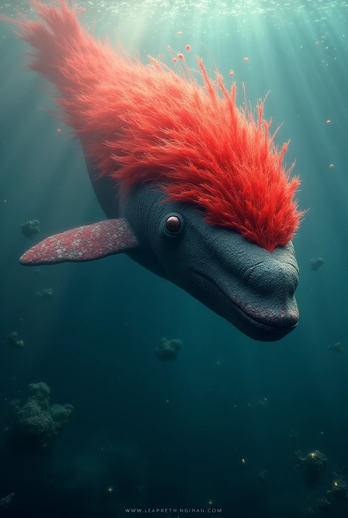 Whale with red hair - SeaArt AI