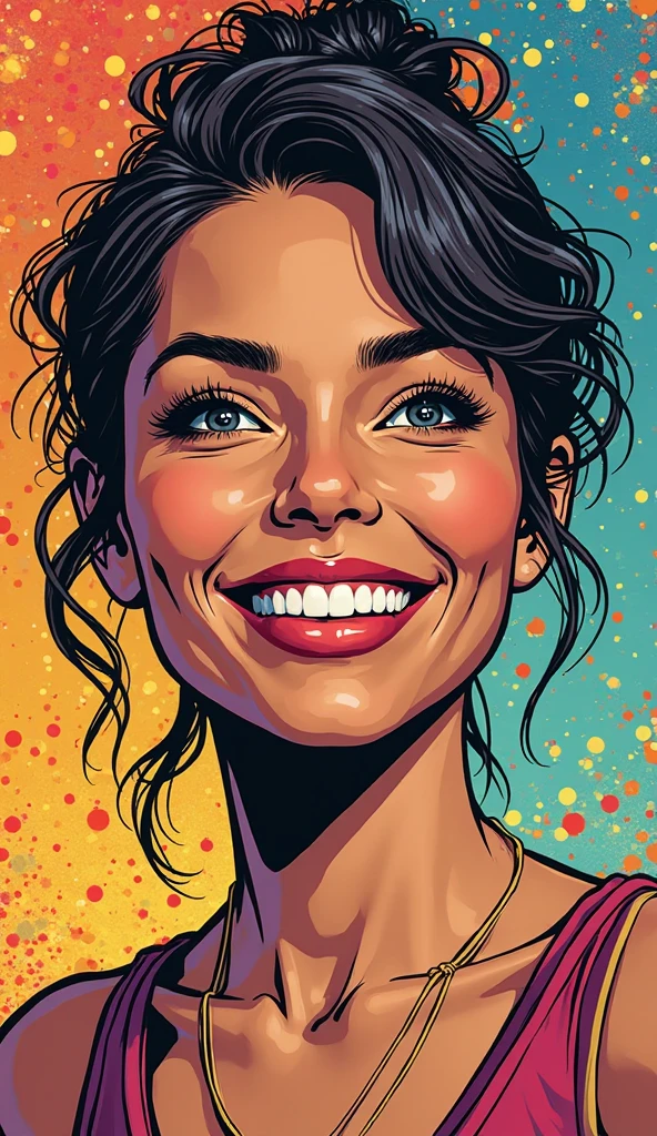 A comic book style illustration of an adult American woman, SORRINDO ...