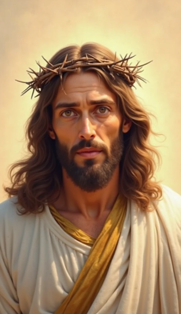 Create a 4K-style image of Jesus Christ, The central figure, looking ...