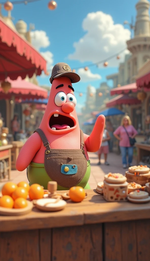 *"A 3D cartoon-style scene. Patrick Star, from SpongeBob SquarePants ...