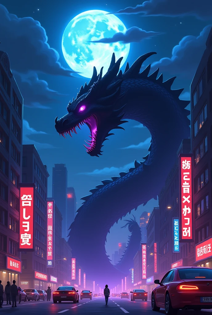 In this breathtaking solo leveling anime-style scene, dark black dragon ...