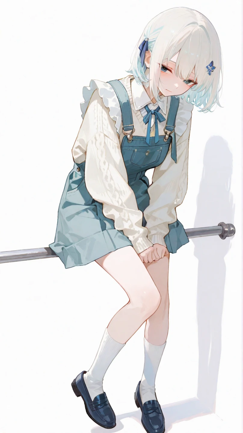 White background。 standing up seen from the side in a relaxed position ...