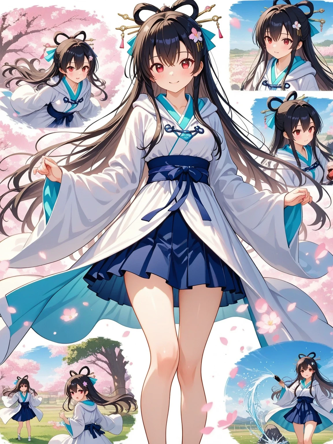 Ink-metaverse collapsing sakura field, maiden's robe oscillating ...