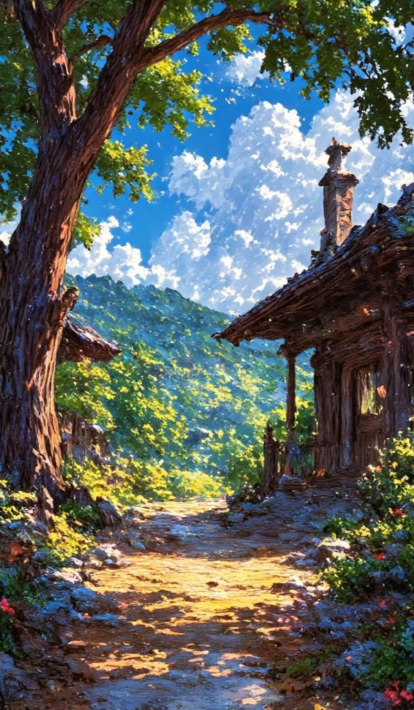 "A nighttime landscape with a large solitary oak tree on a hill - SeaArt AI