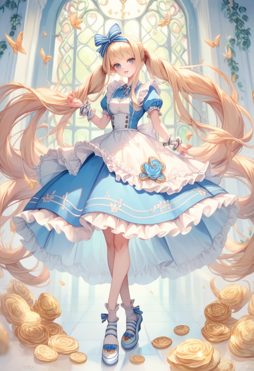 Alice in Wonderland motif light blue full body dress long twin tails ...