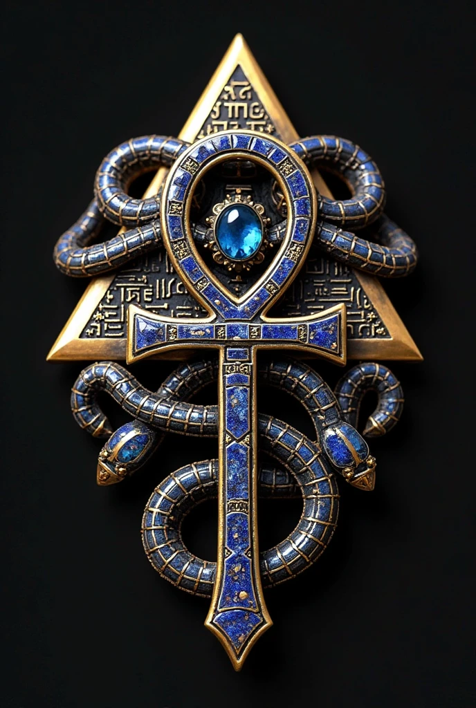 Ankh on a tetrahedron with engraved hieroglyphics of Thot all surrounded by seve - SeaArt AI