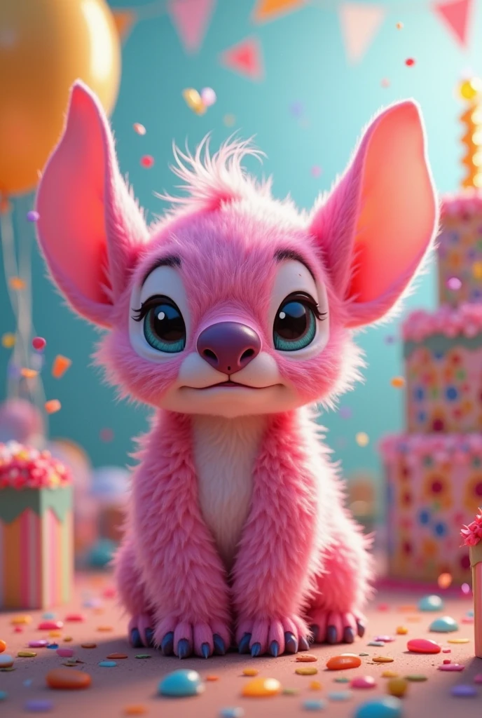 Create an image of a character inspired by Stitch but in the female ...