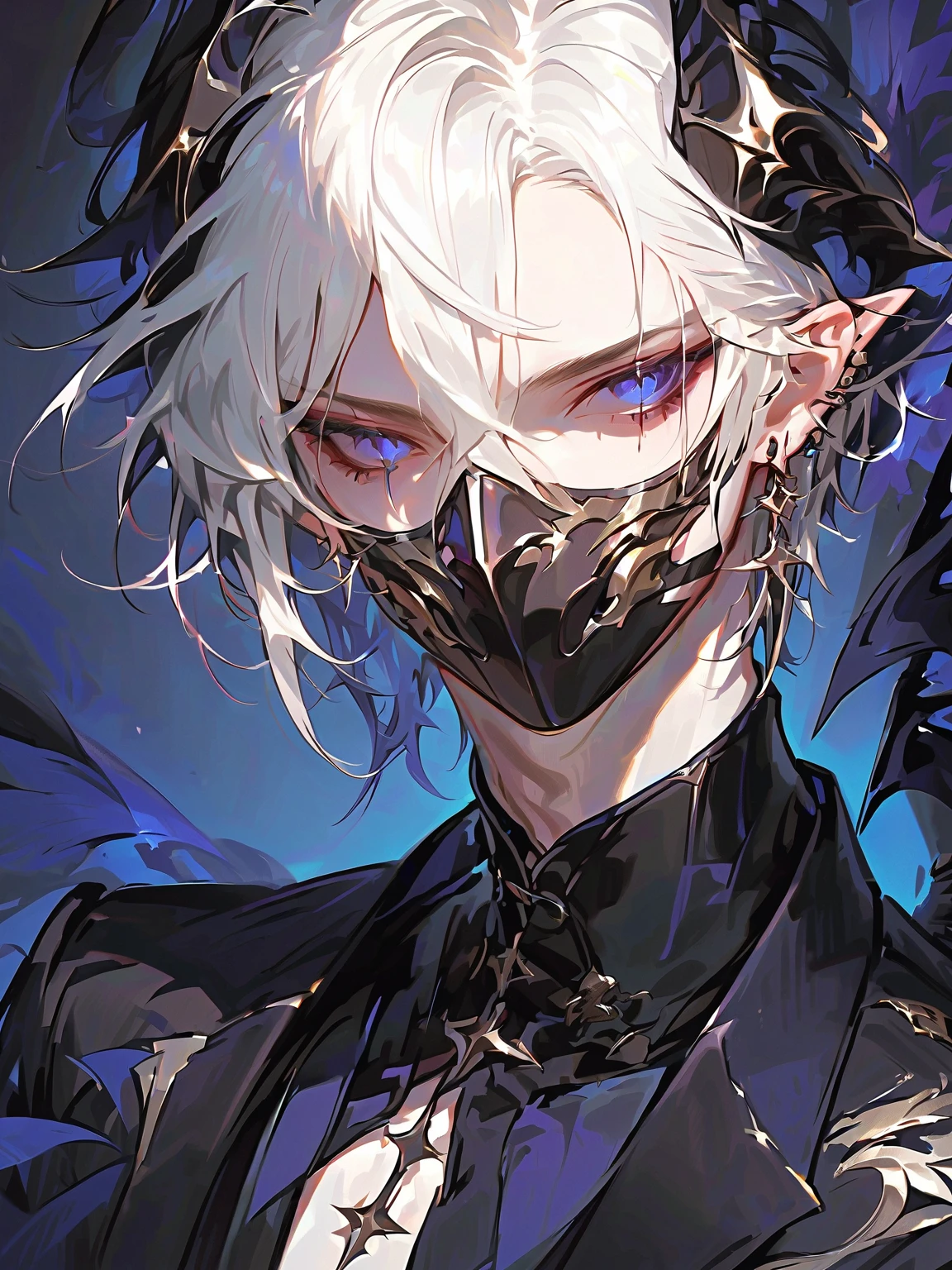 1boy, solo, ciel elsword, handsome man, demon, black goat horns - SeaArt AI