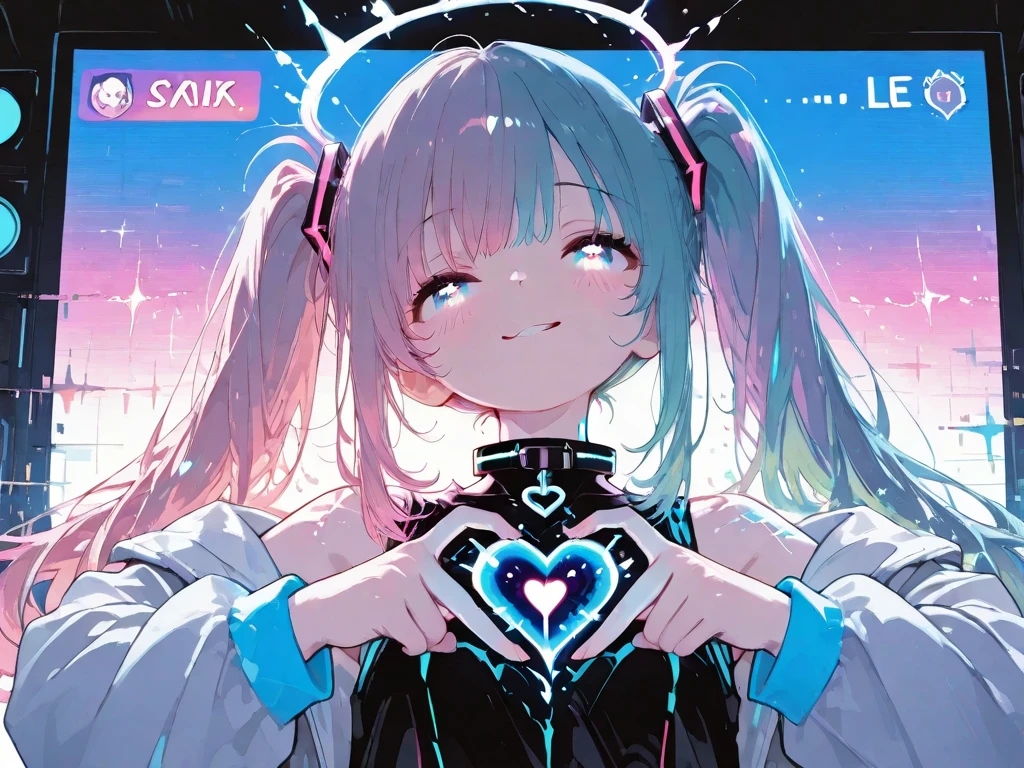 Yamikawa hyperpop girl, glowing wires extending from chest into pastel ...