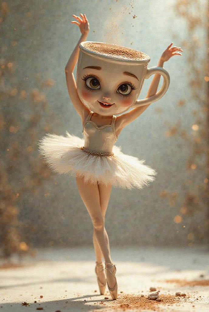 Generate a photo of a ballerina with the head of a cappuccino mug the ...
