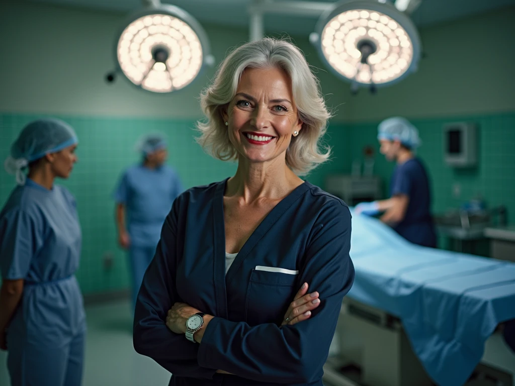 Full-length picture, a very ???? lady, she smiling broadly, posing ...